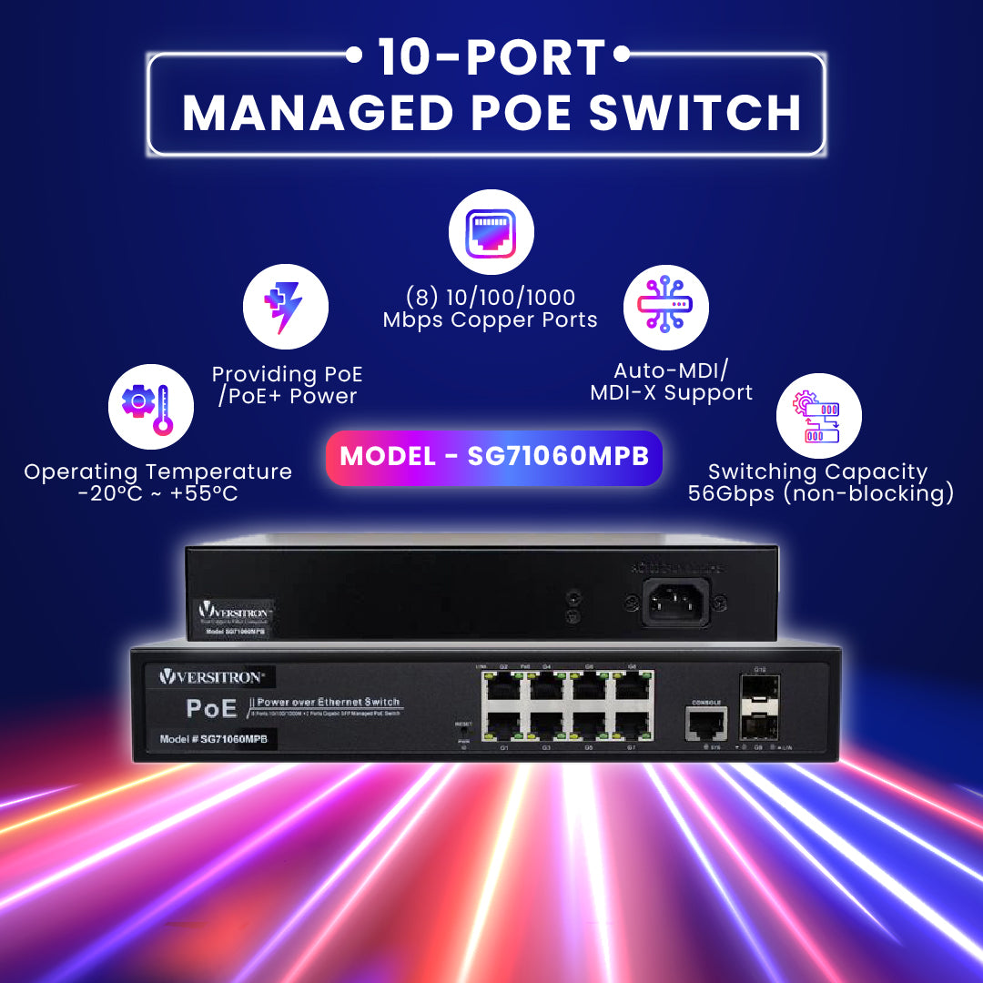 10 Port PoE Switch | 10 Port Gigabit PoE Switch – Versitron